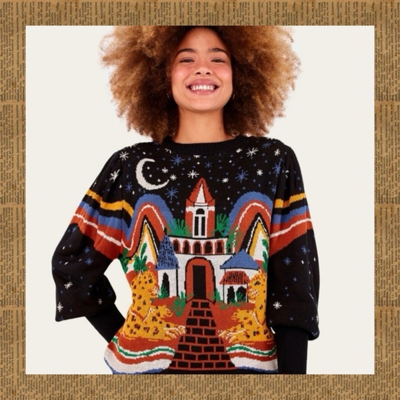 FARM Rio | Sweaters | Nwt Farm Rio Midnight Cheetah Crewneck Sweater ...